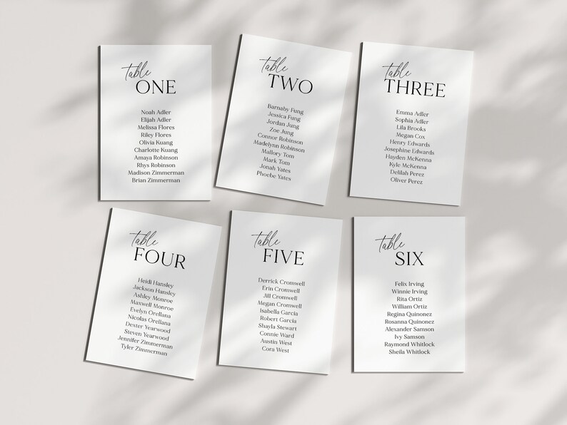 Modern Minimalist Wedding Seating Chart Card, 5x7 Seating Card ...