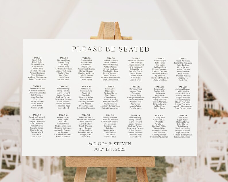 Minimalist Wedding Seating Chart, Templett, Customizable Template ...