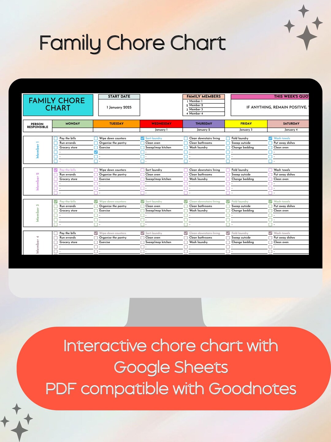 Editable Chore Chart, Digital Interactive Checklist Compatible With ...