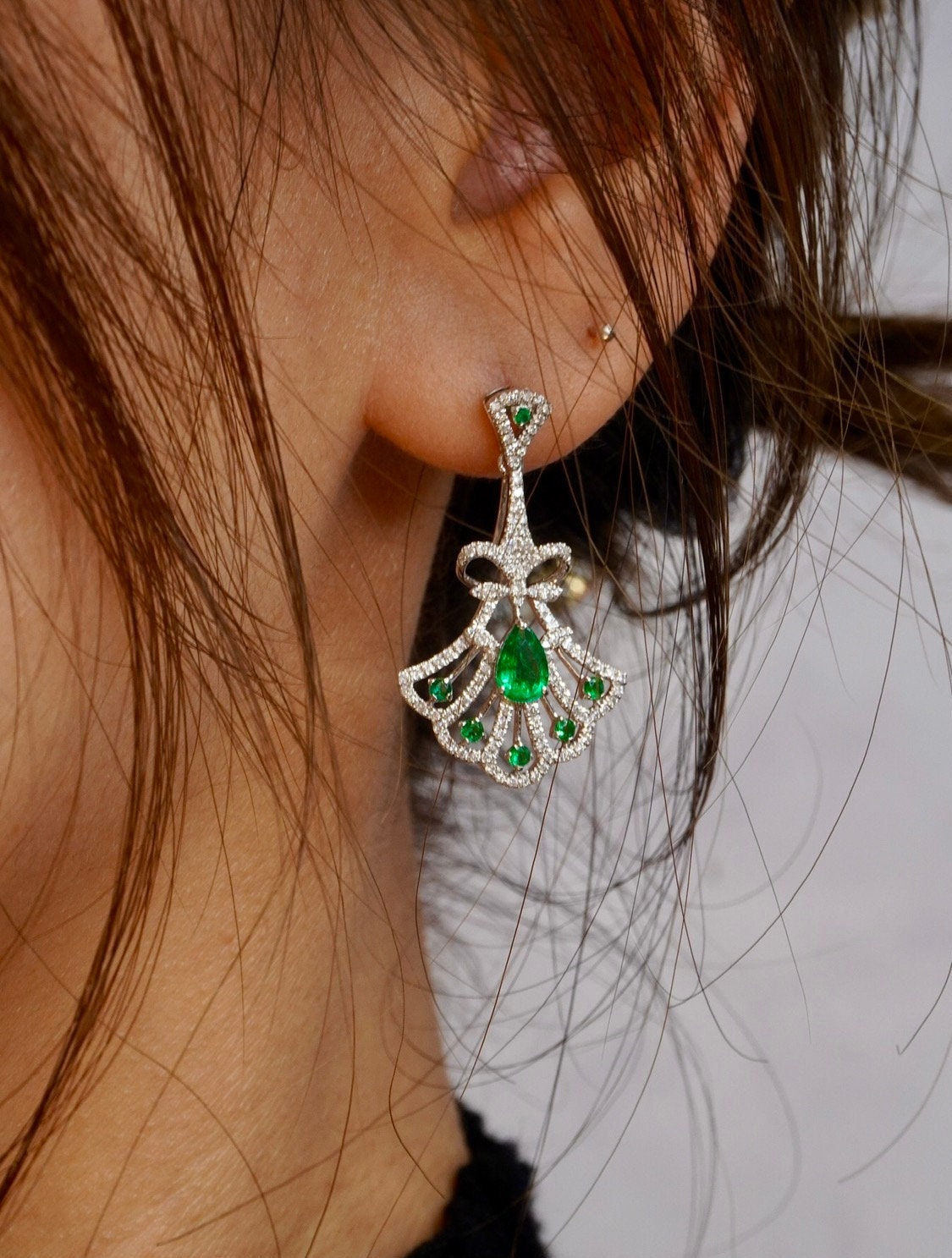 Emerald Drop Earring Natural Diamonds Earring 18K Vintage - Etsy