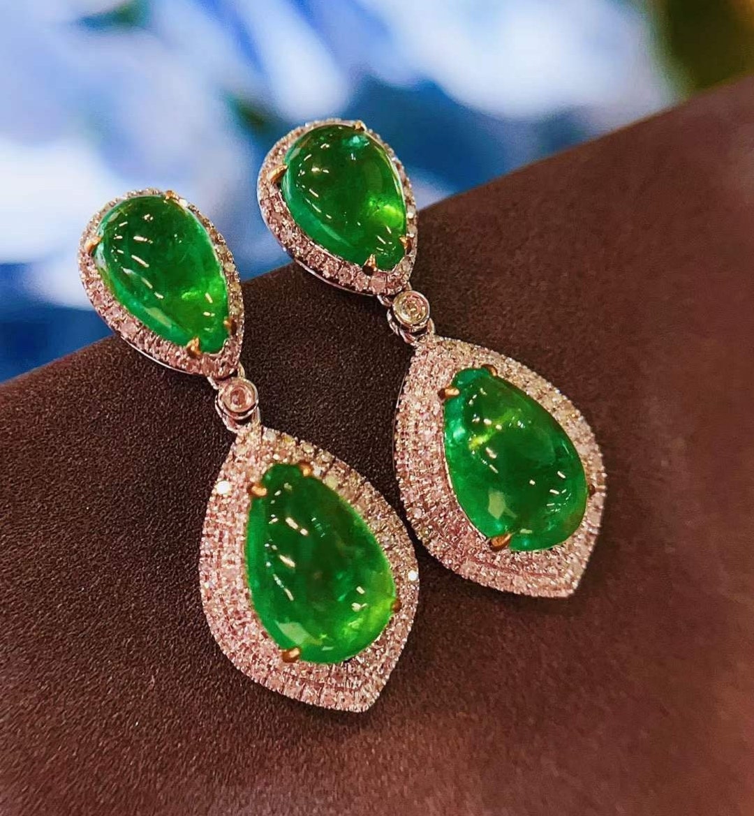 Emerald Drop Earring Natural Diamonds Earring 18K Vintage - Etsy