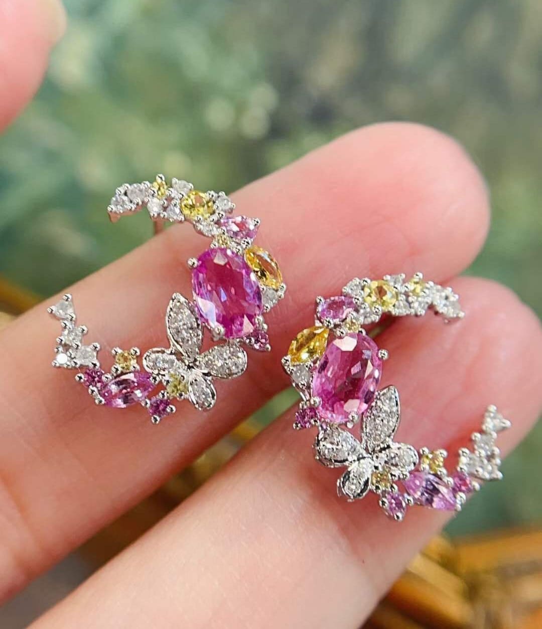 Pink Sapphire Hoop Earring 18K Diamond Vintage Earring 18K - Etsy