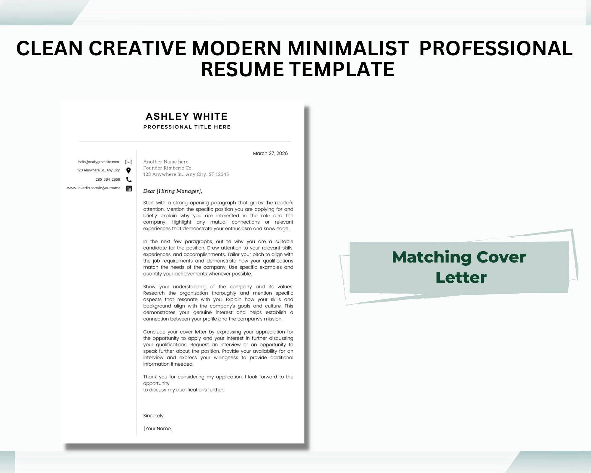 Modern Resume Microsoft Word Template, Clean Resume Template ...