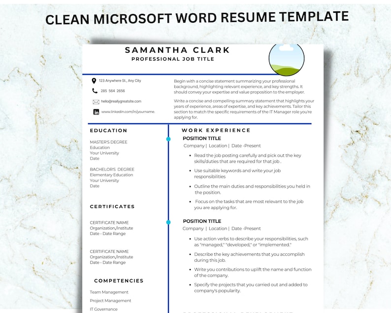 Headshot Resume Template With Photo, Resume CV Template for Word ...