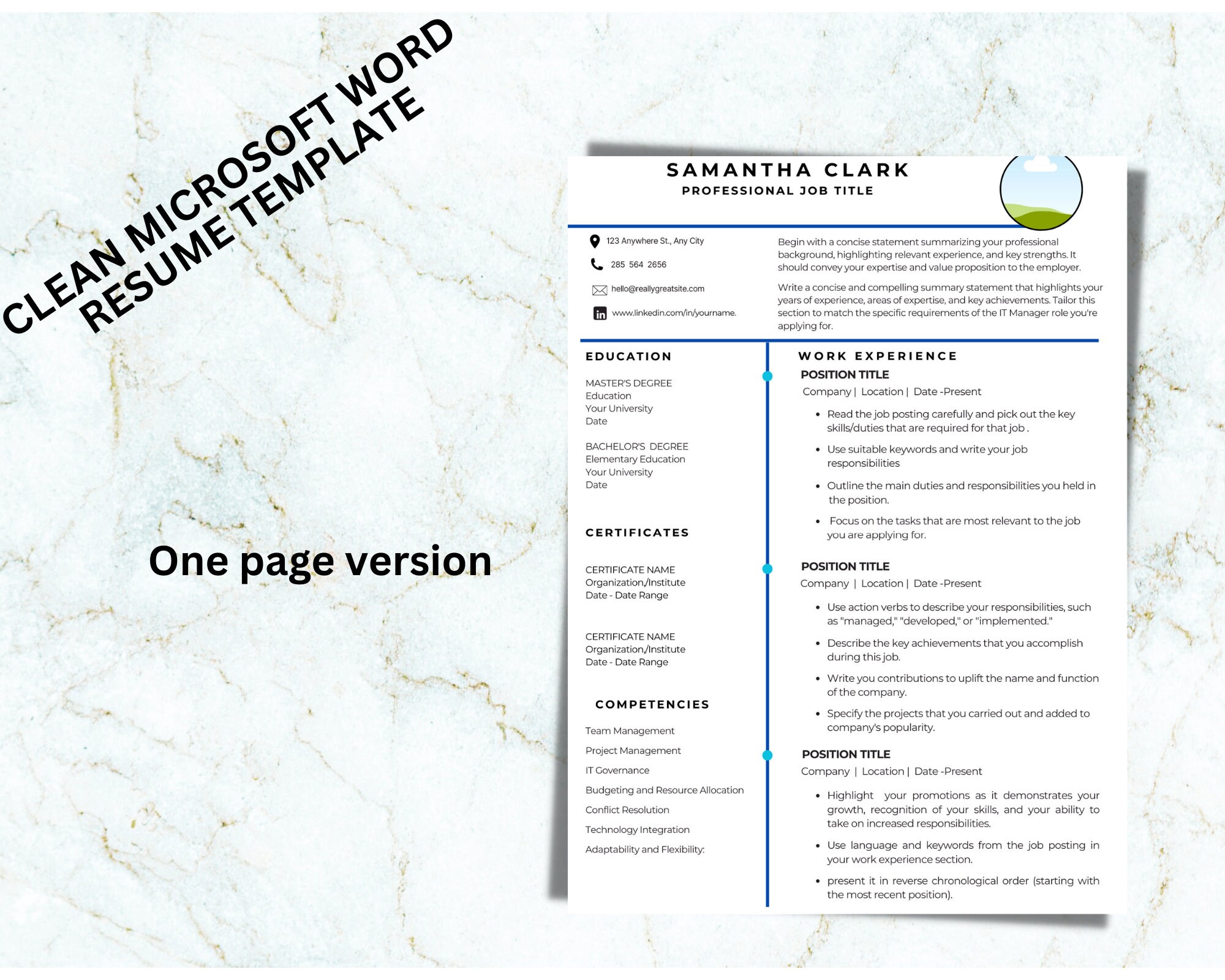 Headshot Resume Template With Photo, Resume CV Template for Word ...