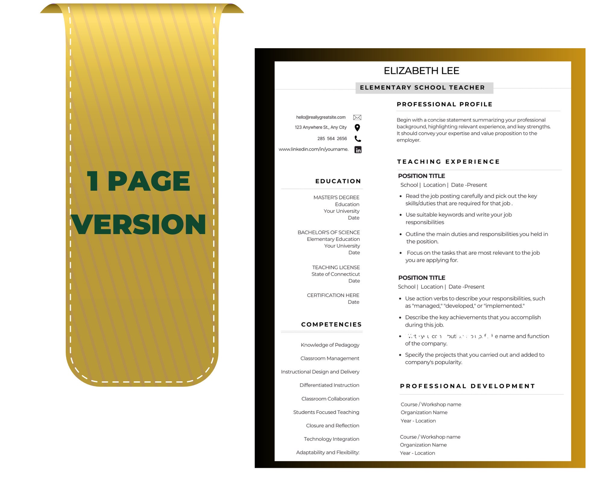 Elementary Teacher CV Template for Word, Teacher CV Template ...