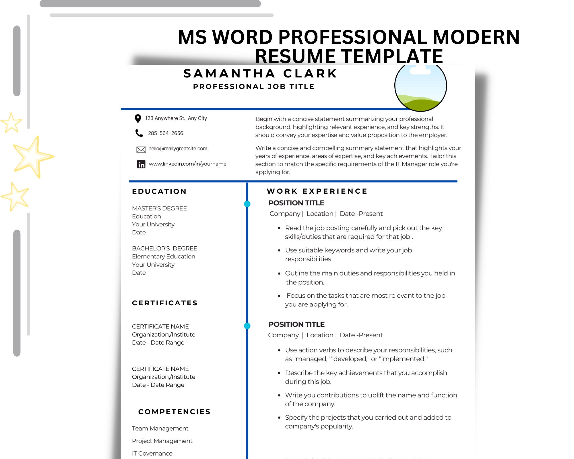 Modern Professional Resume Word Template, Modern CV Design, Marketing ...