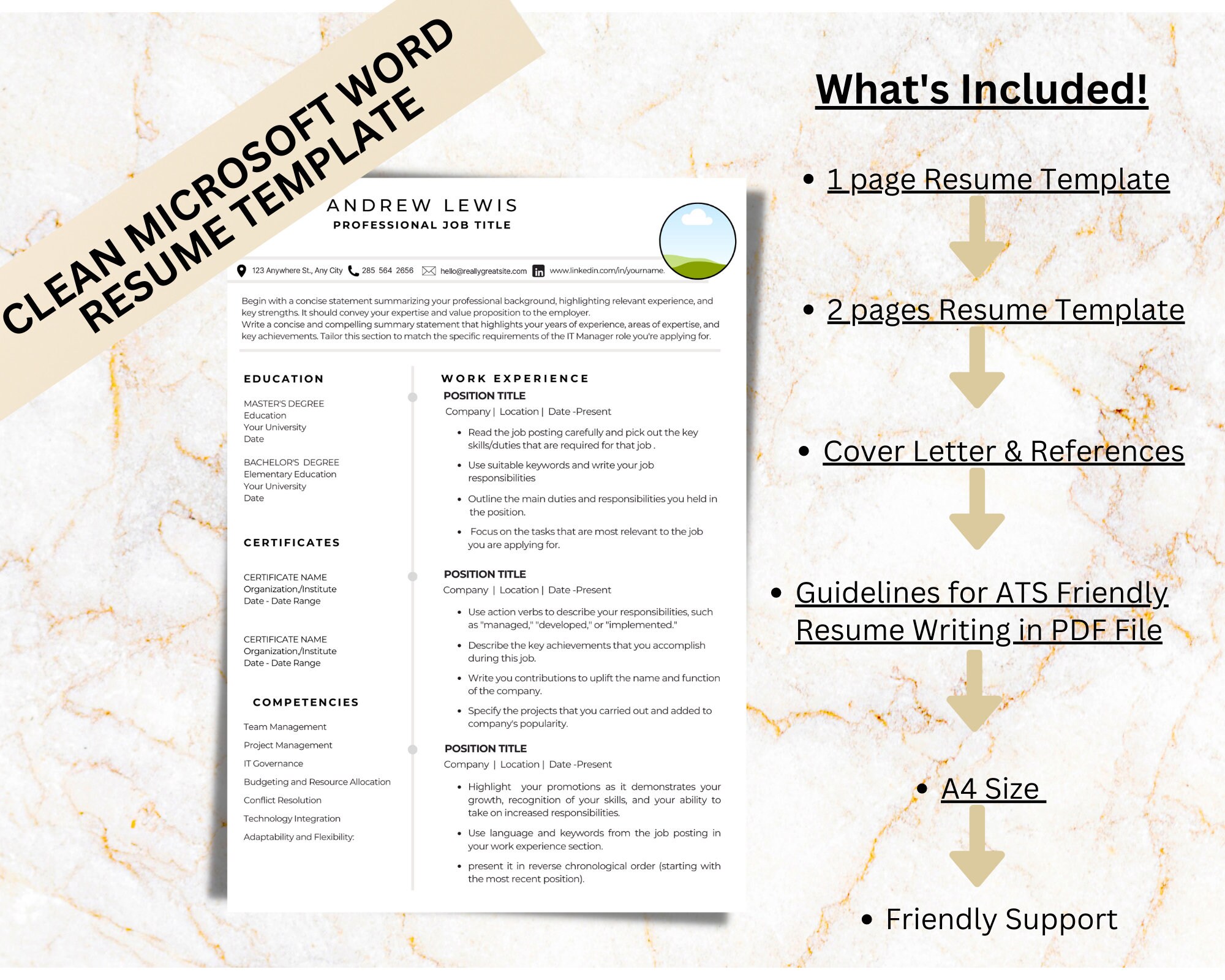 Headshot Resume Template With Photo, Resume CV Template for Word ...