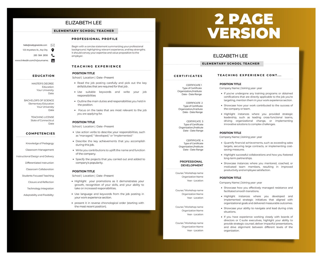 Elementary Teacher CV Template for Word, Teacher CV Template ...