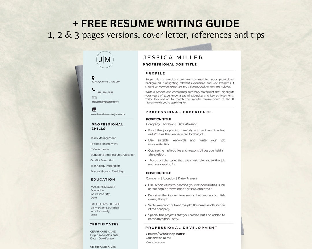 Creative Resume Template for Word & Pages, Stylish Resume Template ...