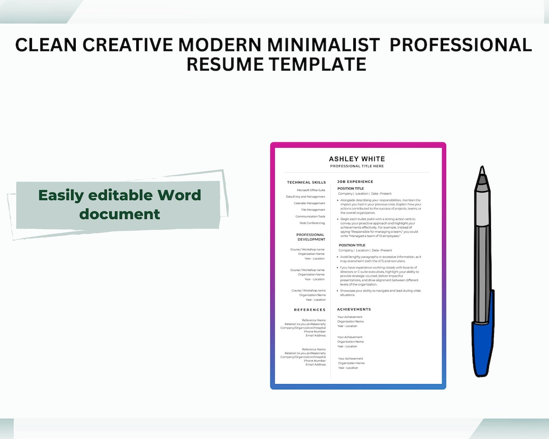 Modern Resume Microsoft Word Template, Clean Resume Template ...