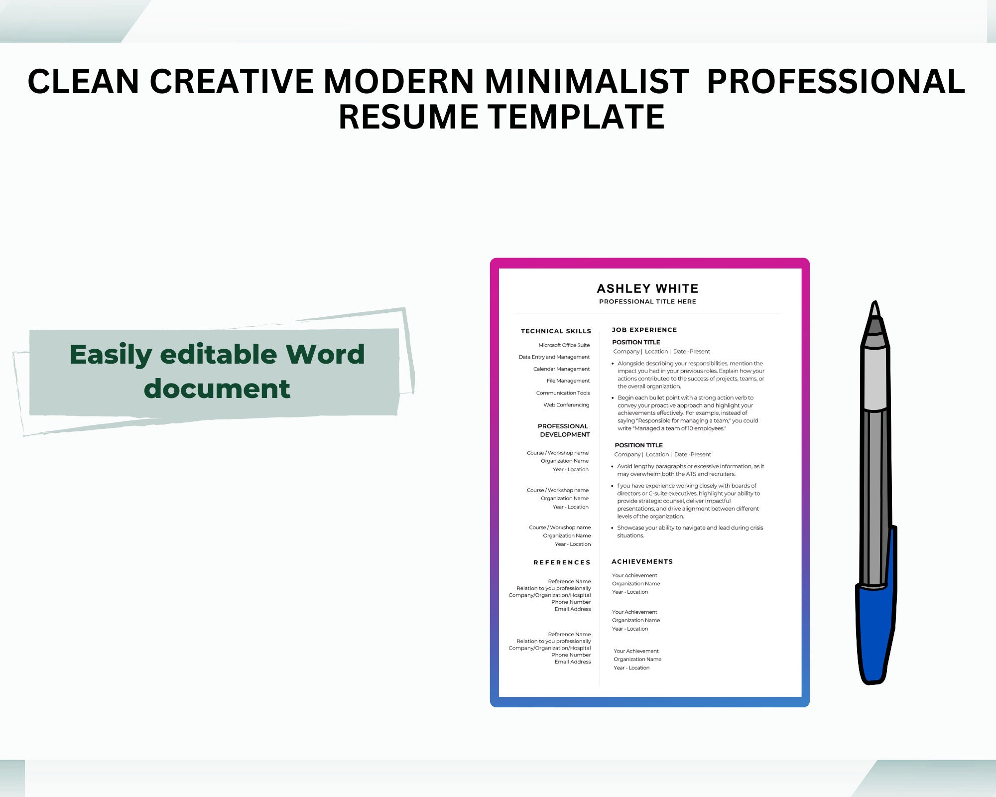 Modern Resume Microsoft Word Template, Clean Resume Template ...