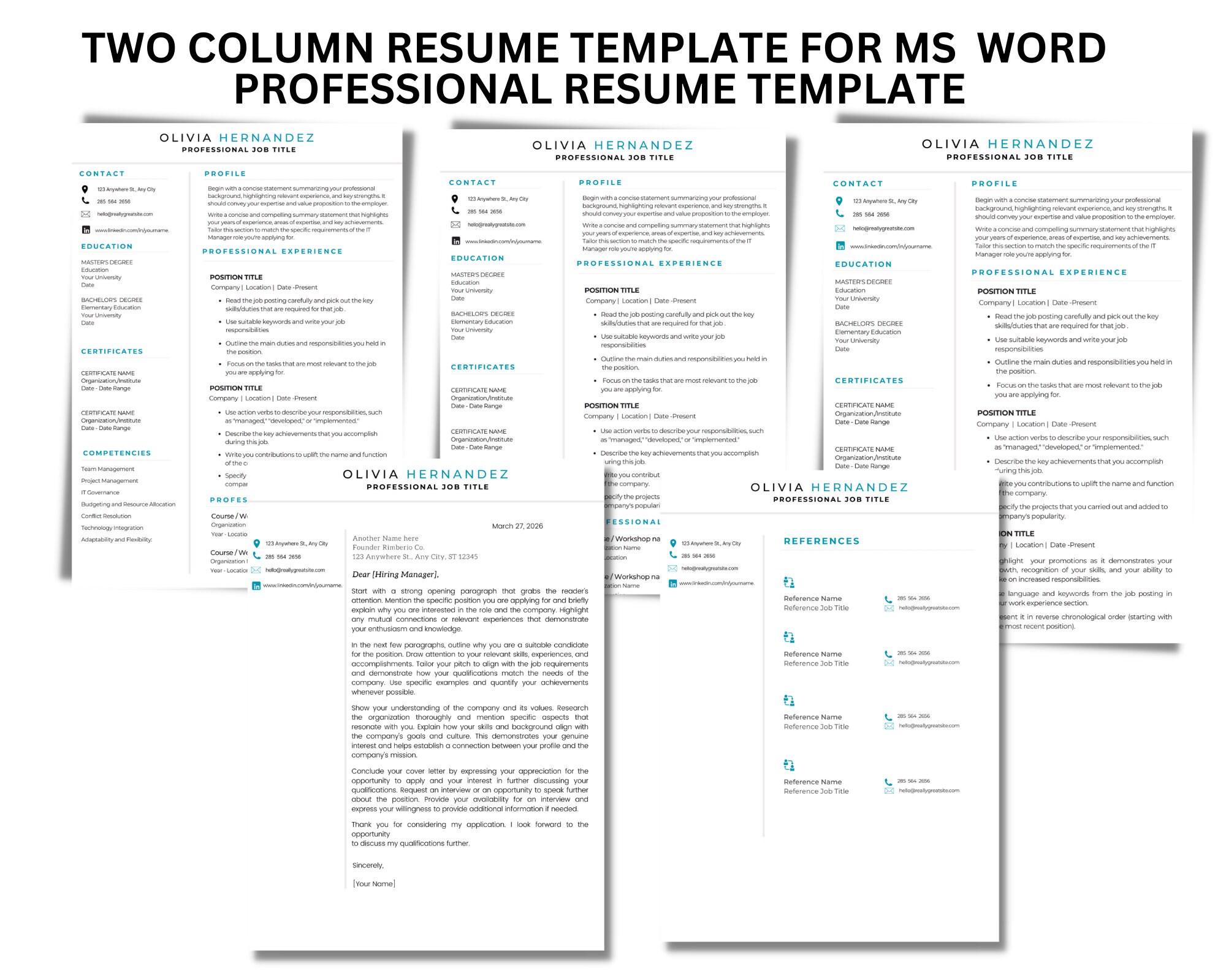 Two Column Resume Template for Word & Pages - Professional Resume ...