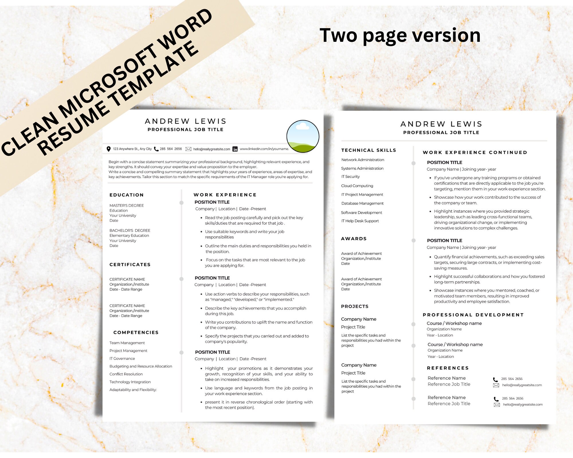 Headshot Resume Template With Photo, Resume CV Template for Word ...