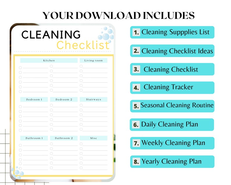 EDITABLE Cleaning Planner With Printable Cleaning Checklist and ...