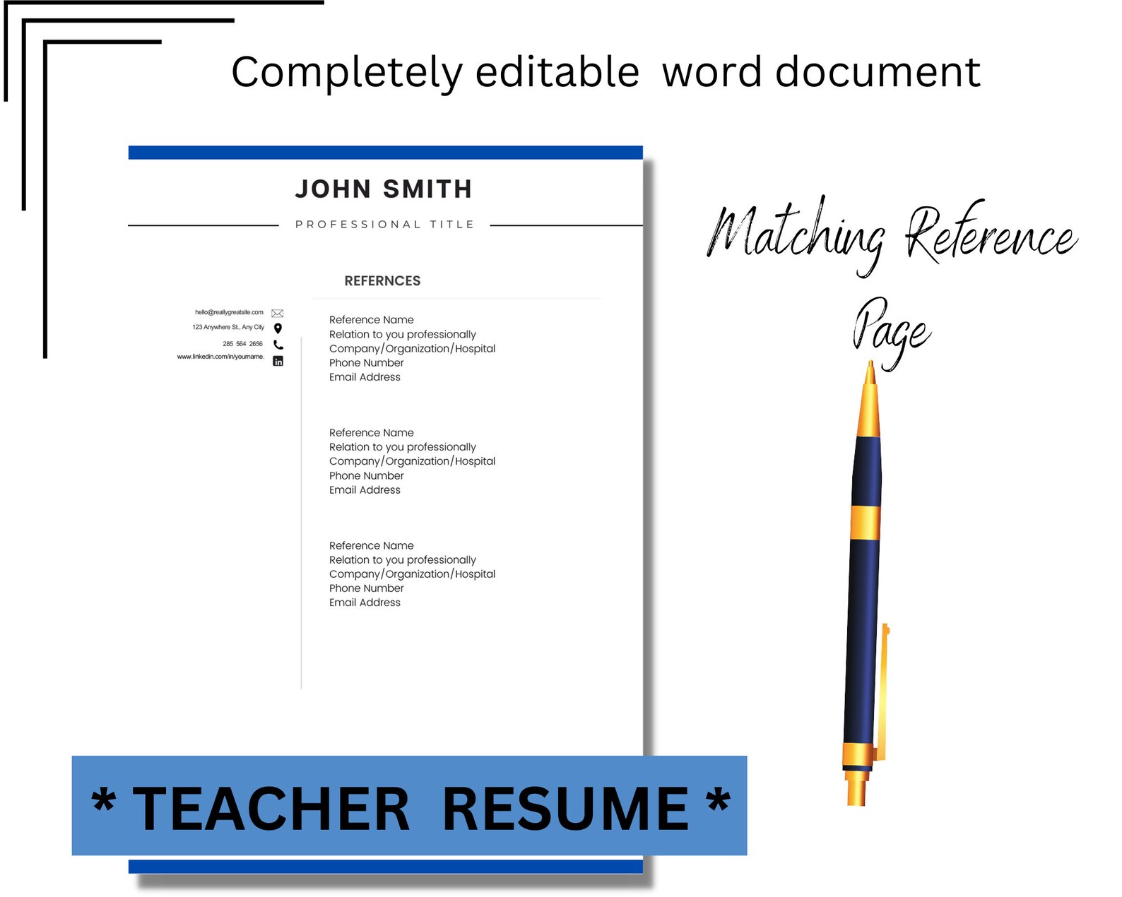 Modern Teacher Resume Template, Teacher Resume Template With Cover ...
