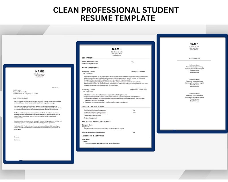 Student Resume Template, Clean & Professional Resume Template, College ...