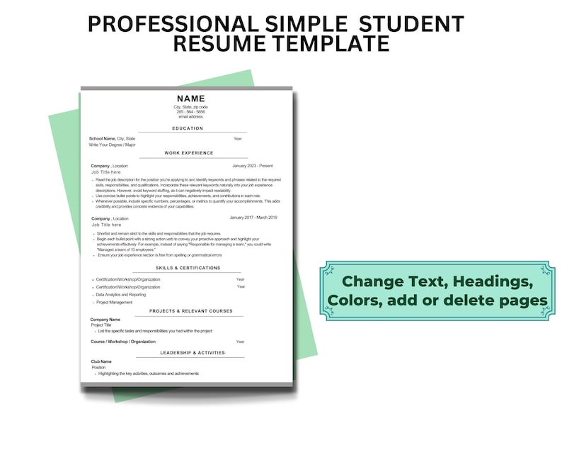 Student Resume Template, Clean & Professional Resume Template, College ...