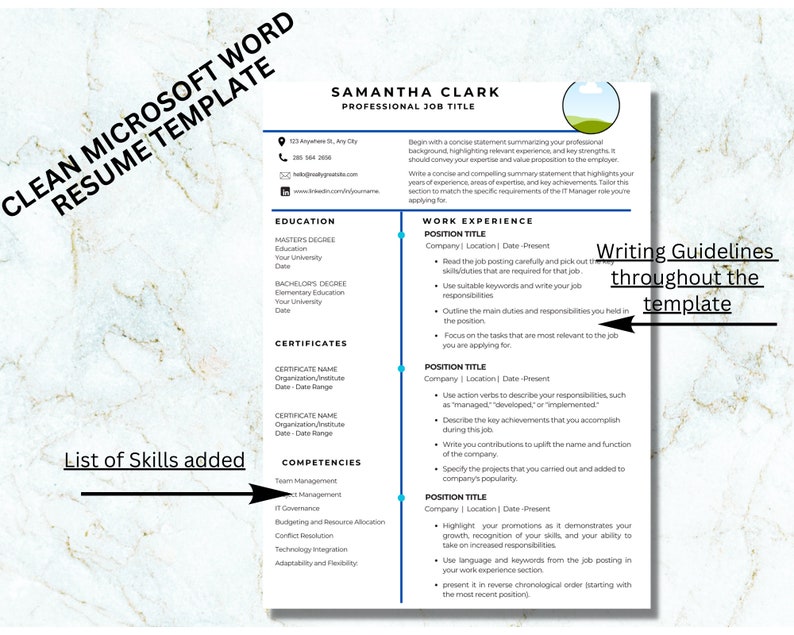 Headshot Resume Template With Photo, Resume CV Template for Word ...