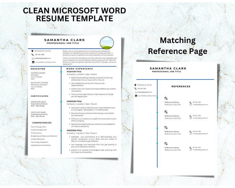 Headshot Resume Template With Photo, Resume CV Template for Word ...