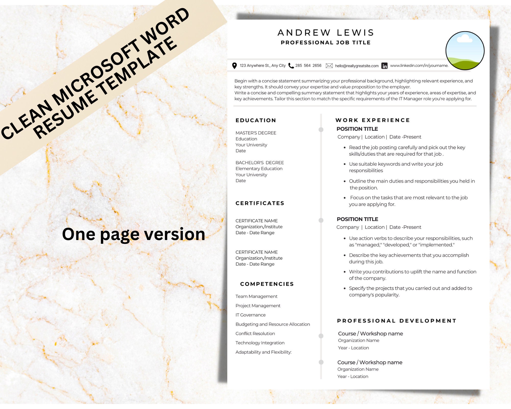 Headshot Resume Template With Photo, Resume CV Template for Word ...