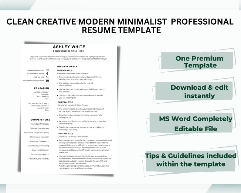 Modern Resume Microsoft Word Template, Clean Resume Template ...