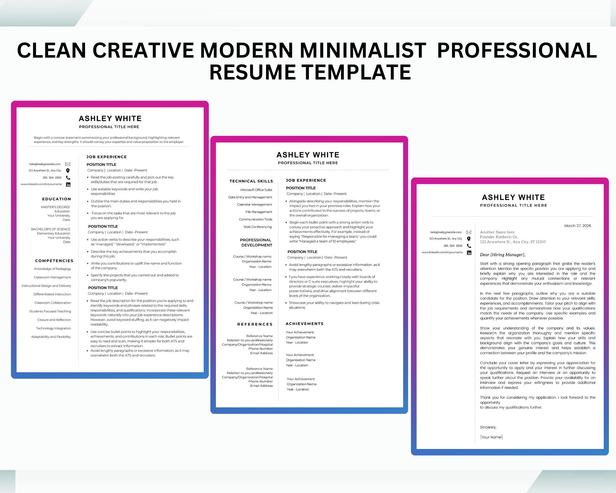 Modern Resume Microsoft Word Template, Clean Resume Template ...