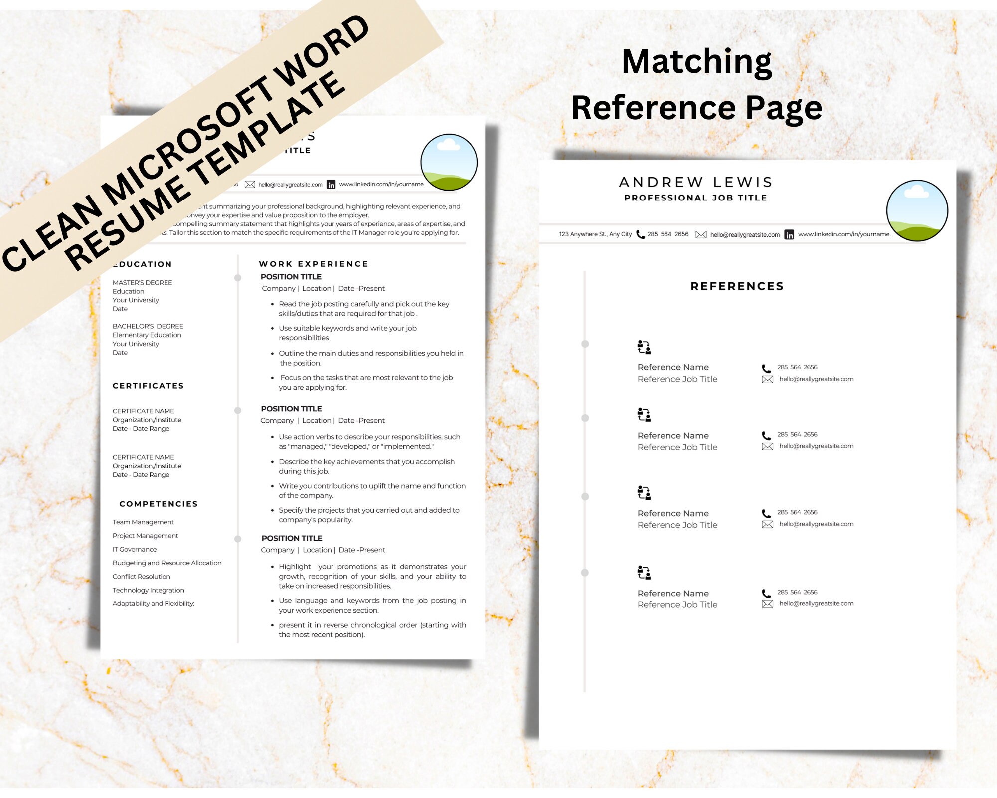 Headshot Resume Template With Photo, Resume CV Template for Word ...