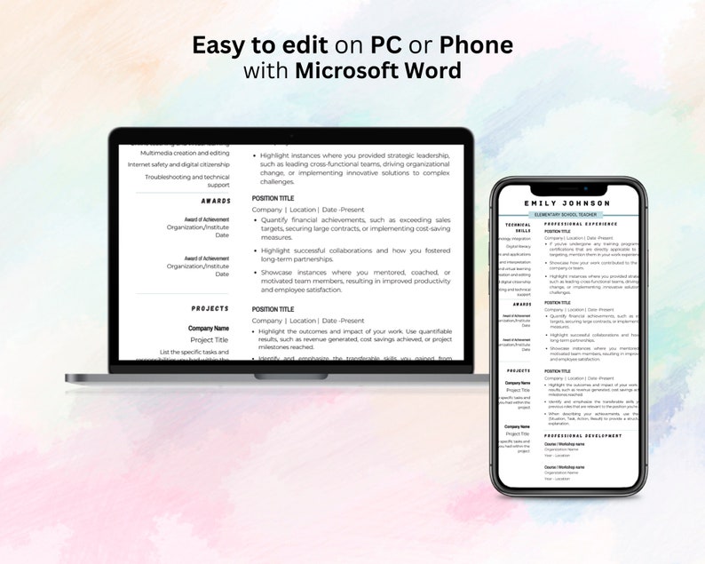 Teacher Resume Template for Word, 1,2,3 Pages Resume Template, ATS ...