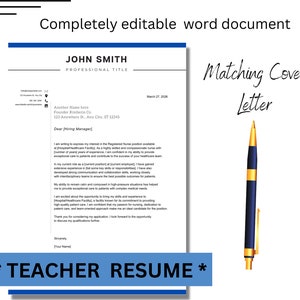 Modern Teacher Resume Template, Teacher Resume Template With Cover ...