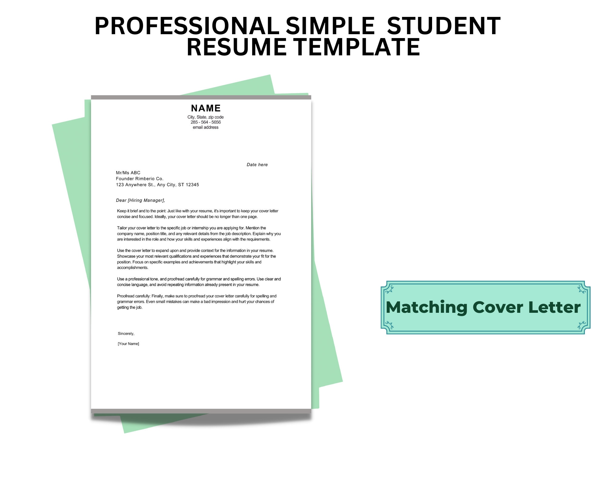 Student Resume Template, Clean & Professional Resume Template, College ...