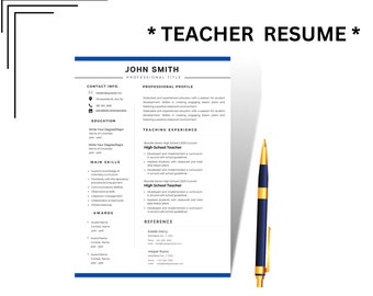 Modern Teacher Resume Template, Teacher Resume Template With Cover ...