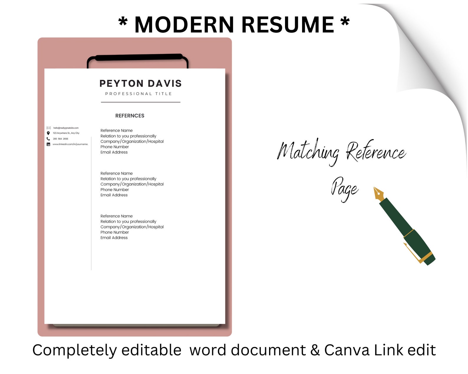 Resume Template With Cover Letter, Professional Resume Template for ...