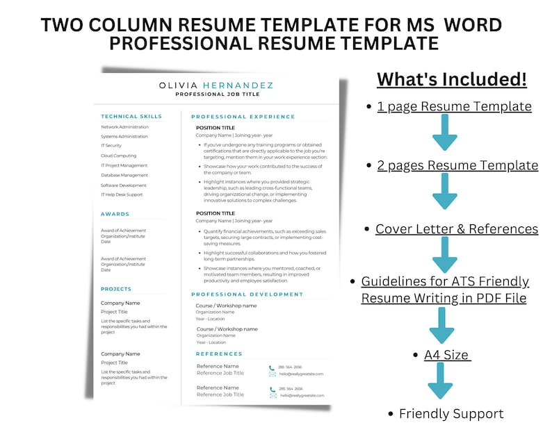 Two Column Resume Template for Word & Pages - Professional Resume ...