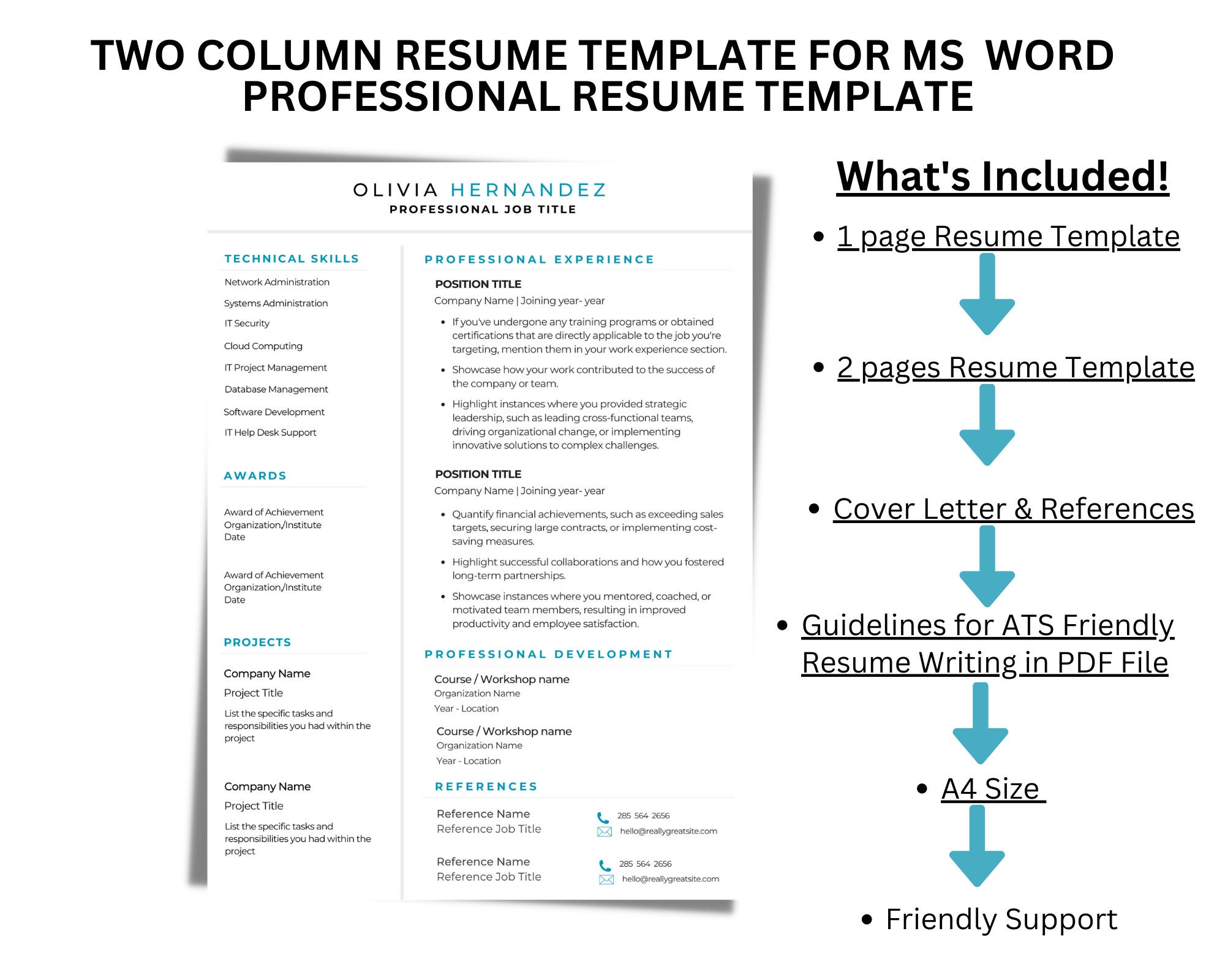 Two Column Resume Template for Word & Pages - Professional Resume ...