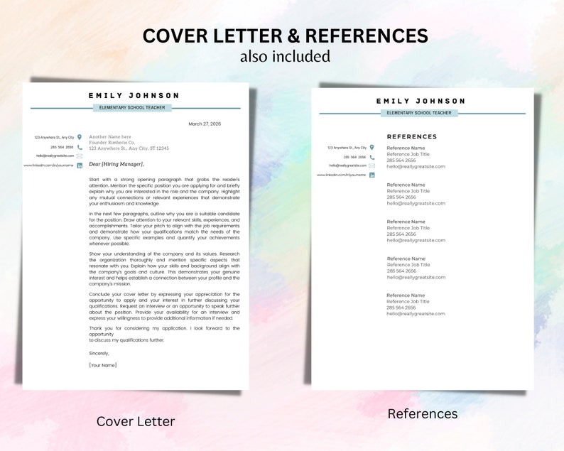 Teacher Resume Template for Word, 1,2,3 Pages Resume Template, ATS ...