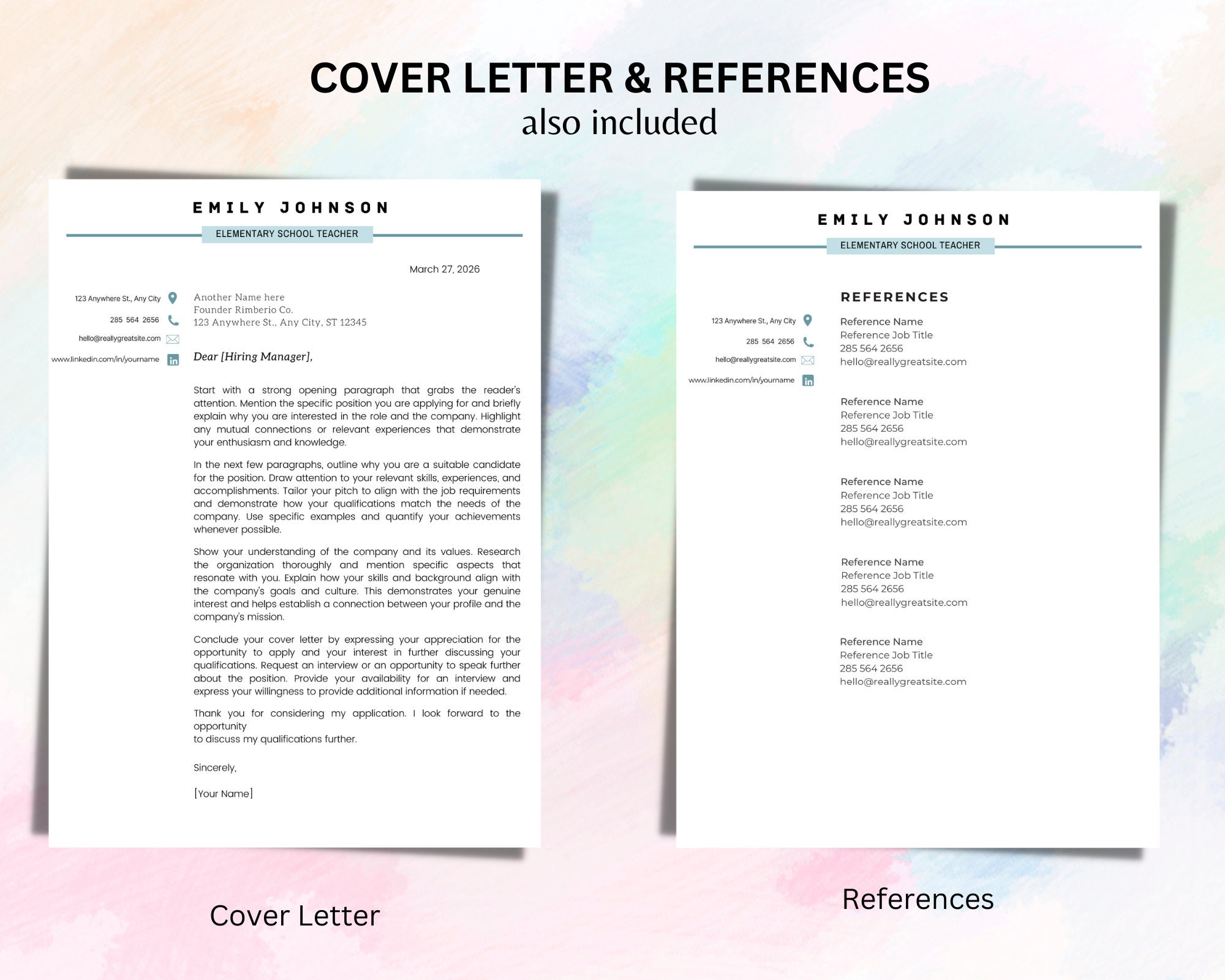 Teacher Resume Template for Word, 1,2,3 Pages Resume Template, ATS ...