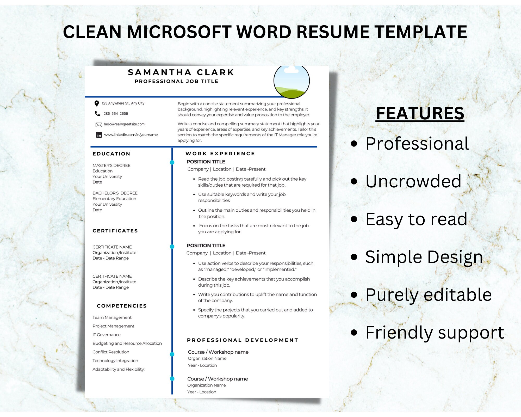 Headshot Resume Template With Photo, Resume CV Template for Word ...