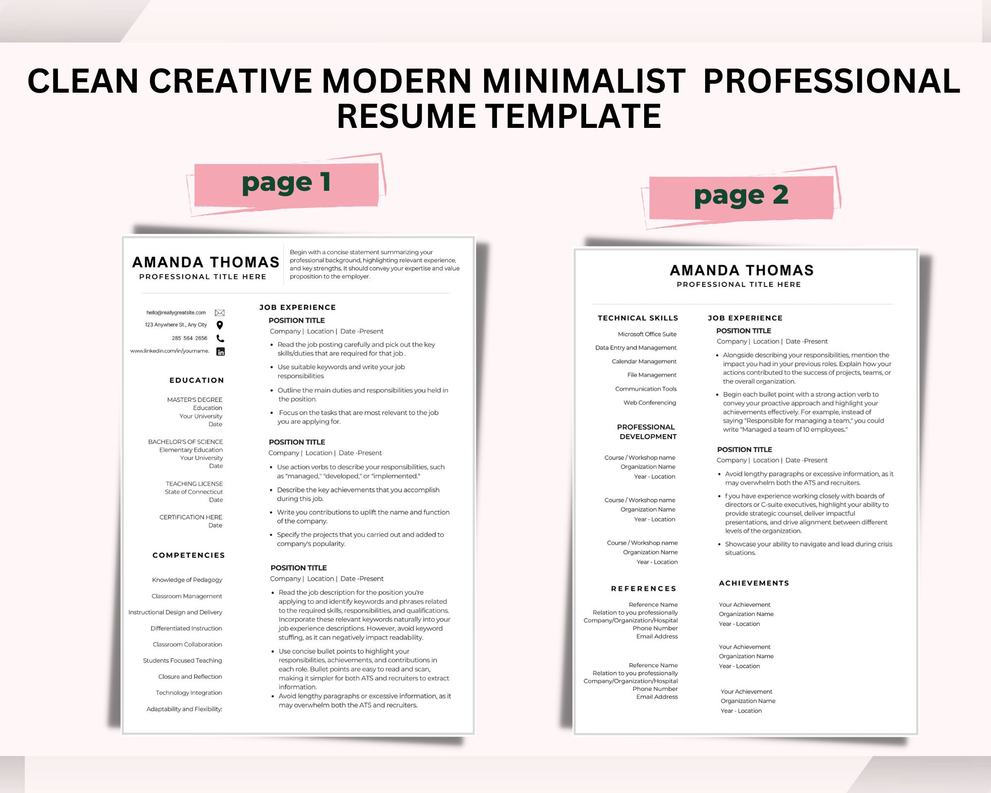 Modern Clean CV Template for Word, Minimalist Mac & PC Resume, Simple ...