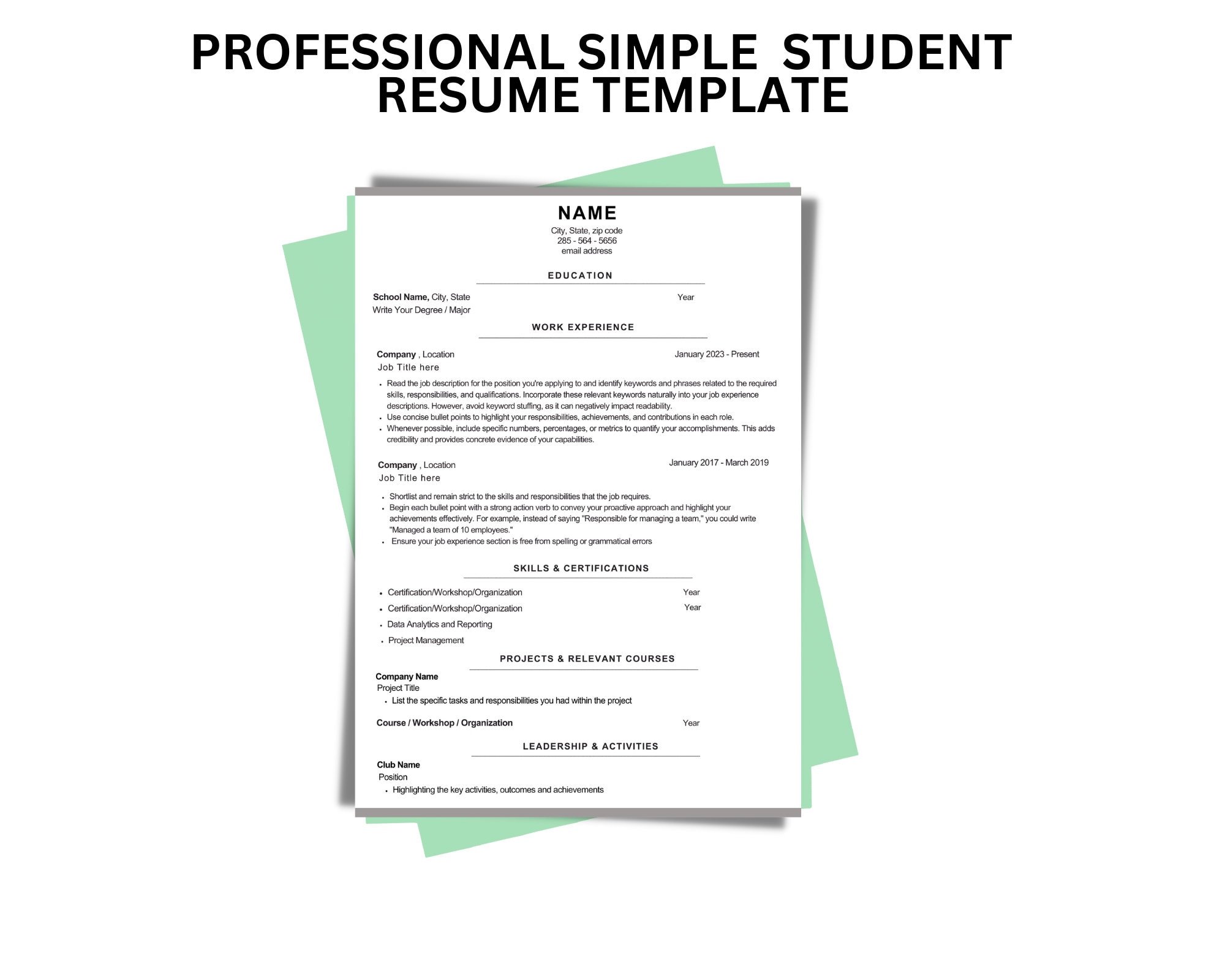 Student Resume Template, Clean & Professional Resume Template, College ...