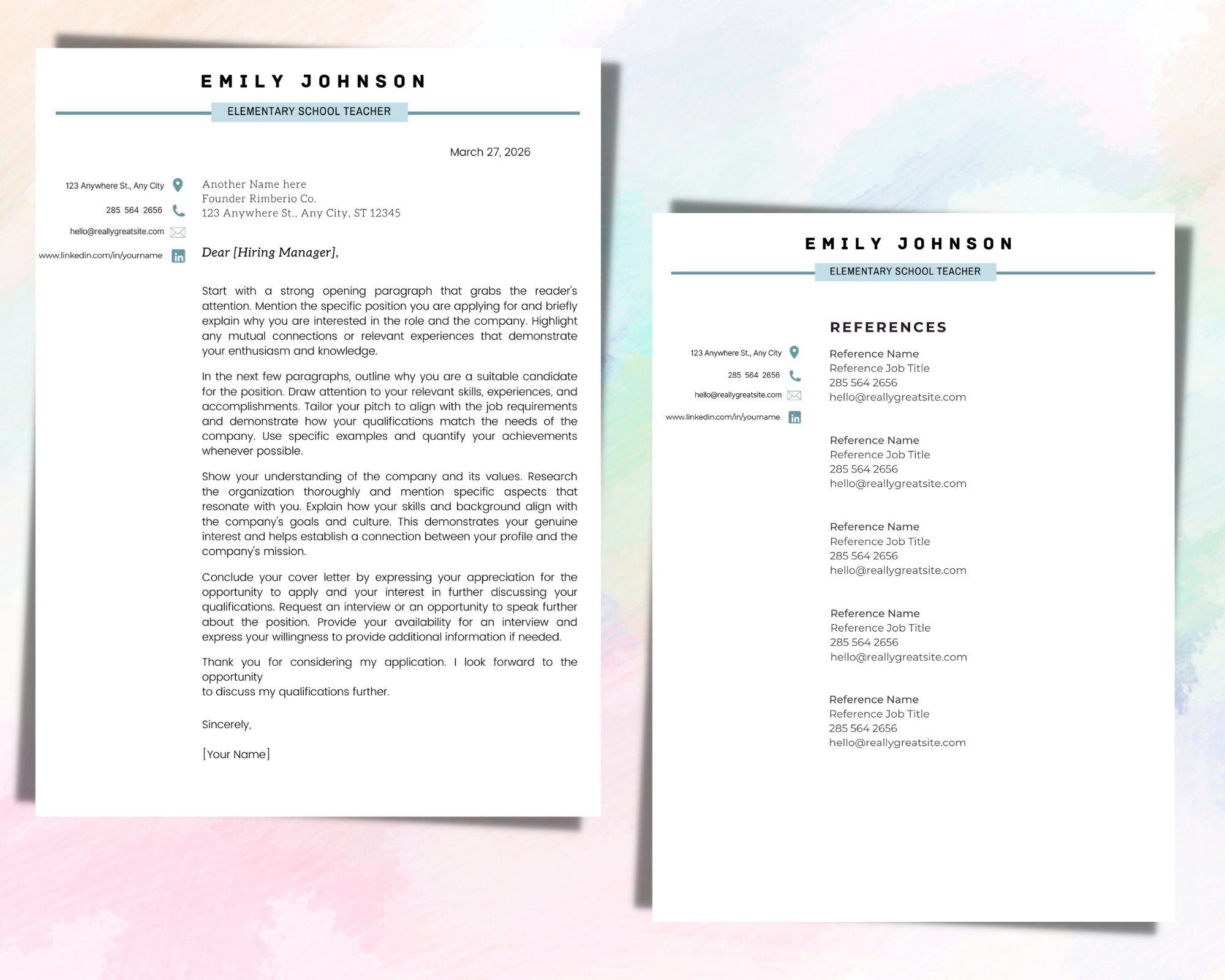 Teacher Resume Template for Word, 1,2,3 Pages Resume Template, ATS ...