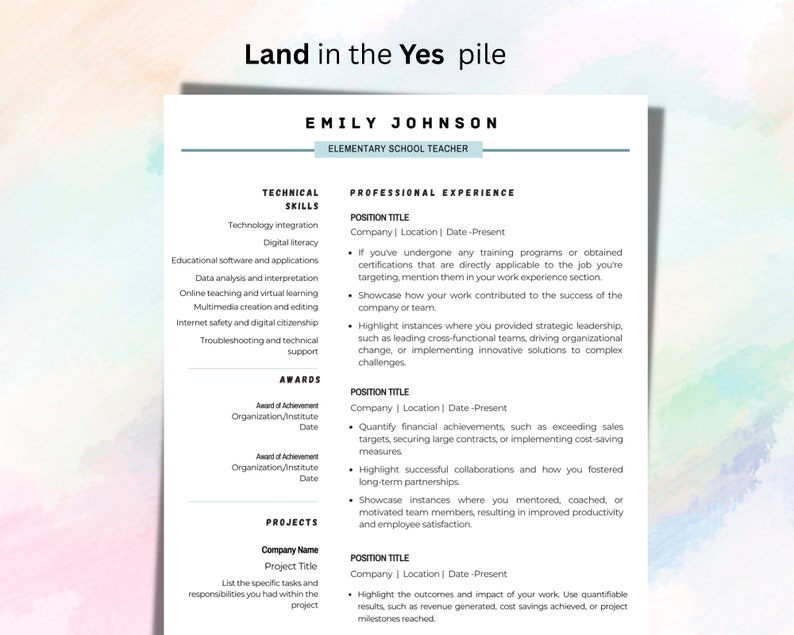 Teacher Resume Template for Word, 1,2,3 Pages Resume Template, ATS ...