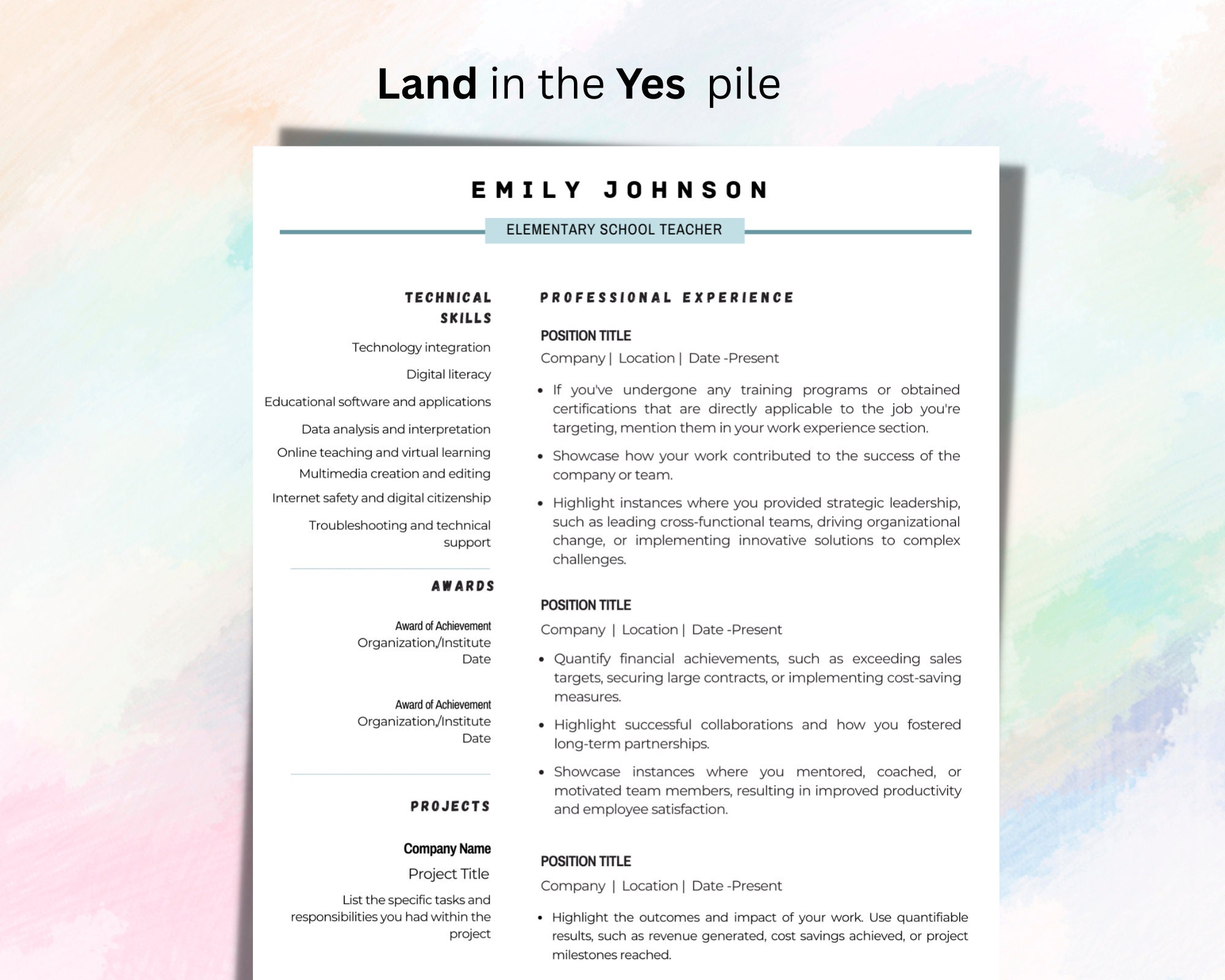 Teacher Resume Template for Word, 1,2,3 Pages Resume Template, ATS ...