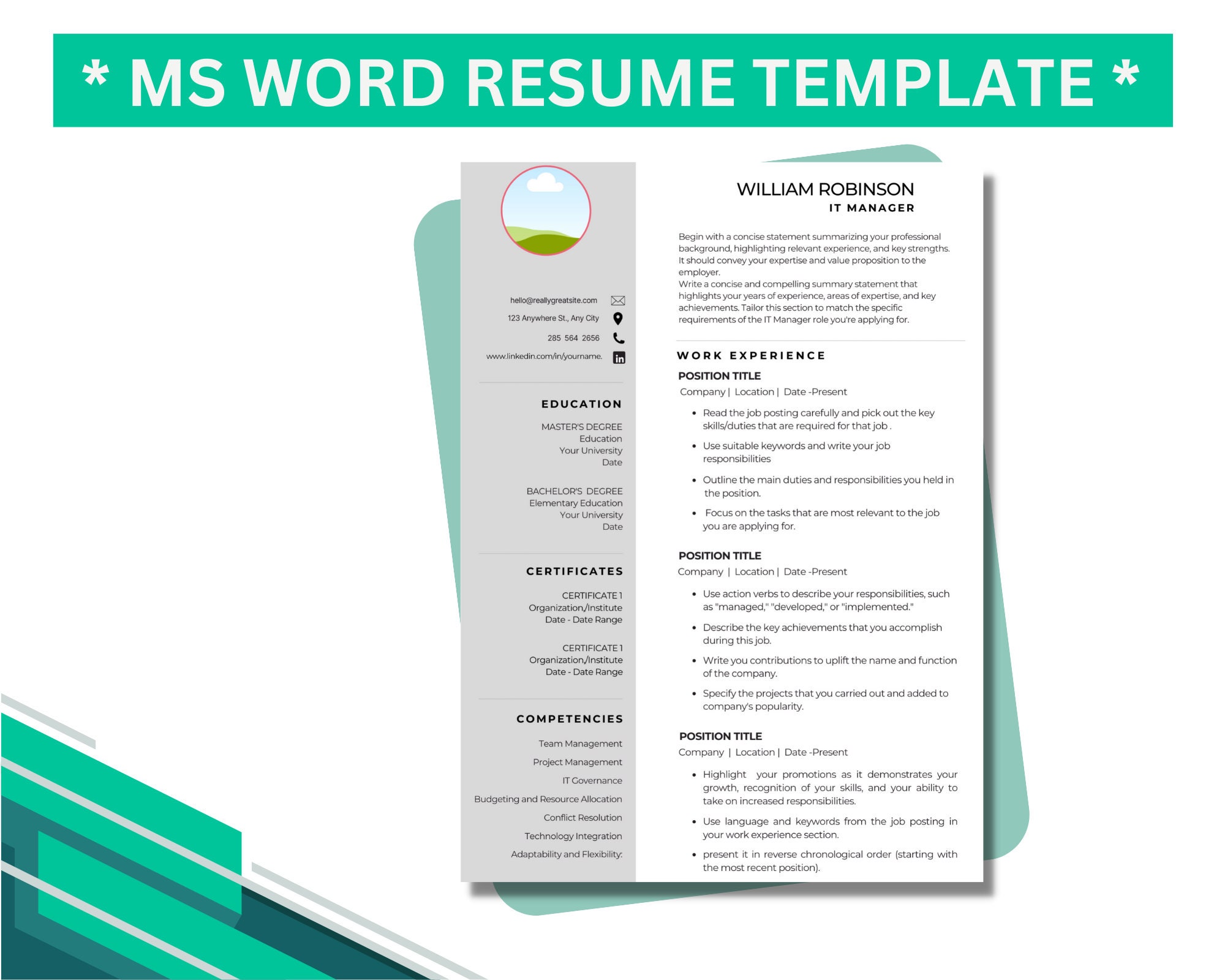 Two Page Resume Template With Photo Professional Resume - Etsy