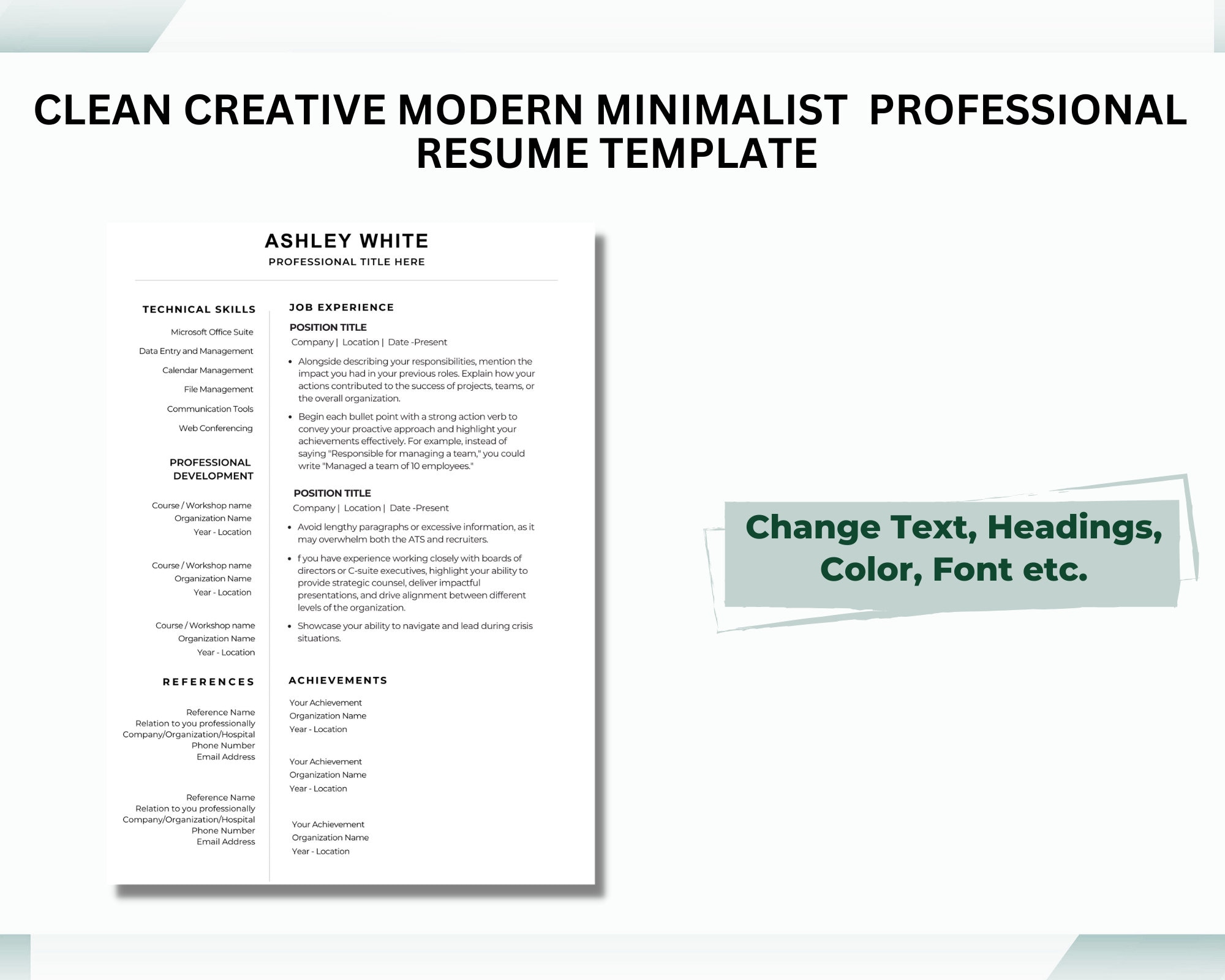 Modern Resume Microsoft Word Template, Clean Resume Template ...