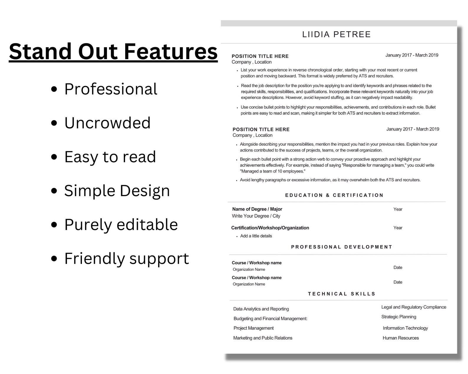 ATS Friendly Resume Microsoft Word Template, Boost Applications With ...