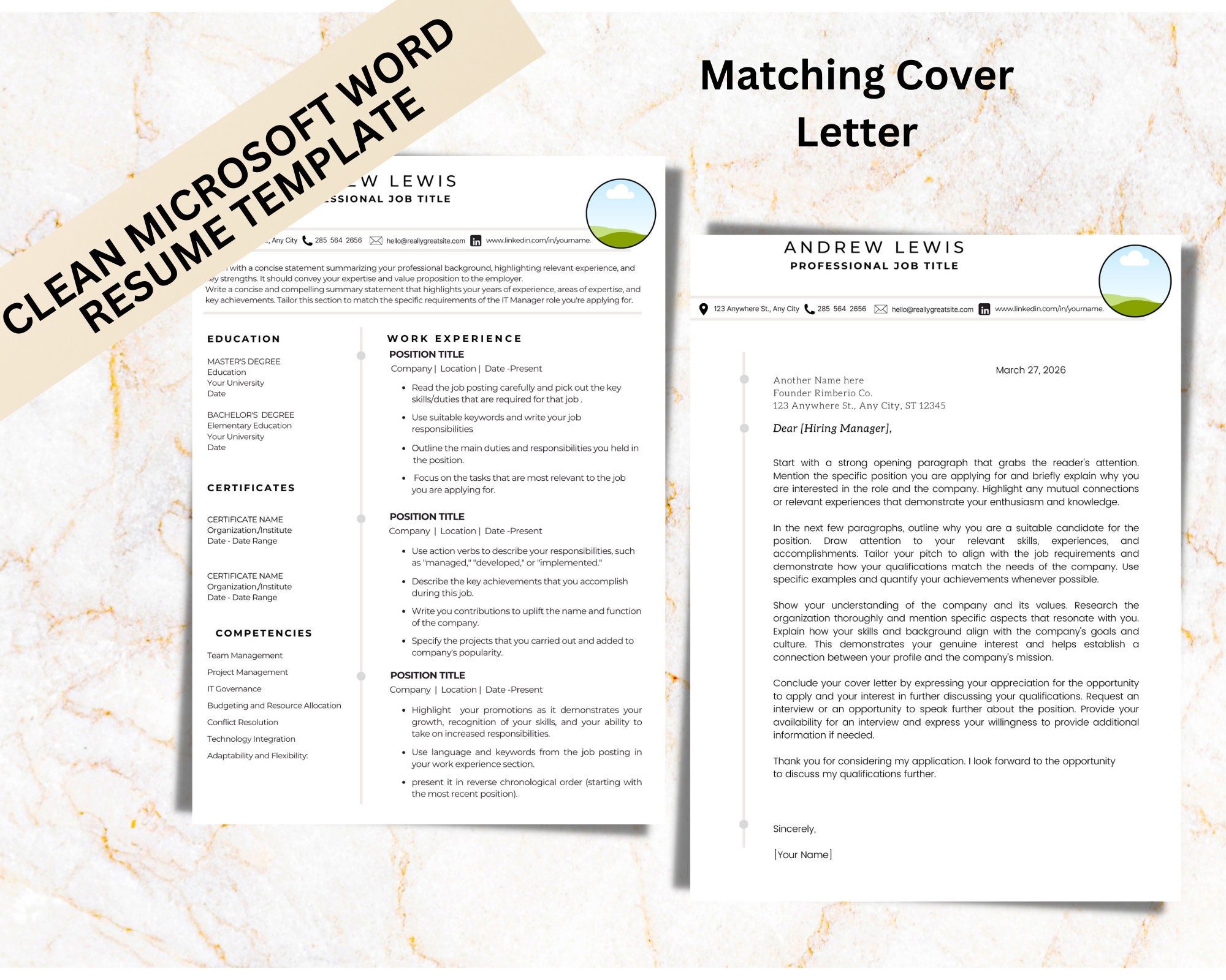 Headshot Resume Template With Photo, Resume CV Template for Word ...