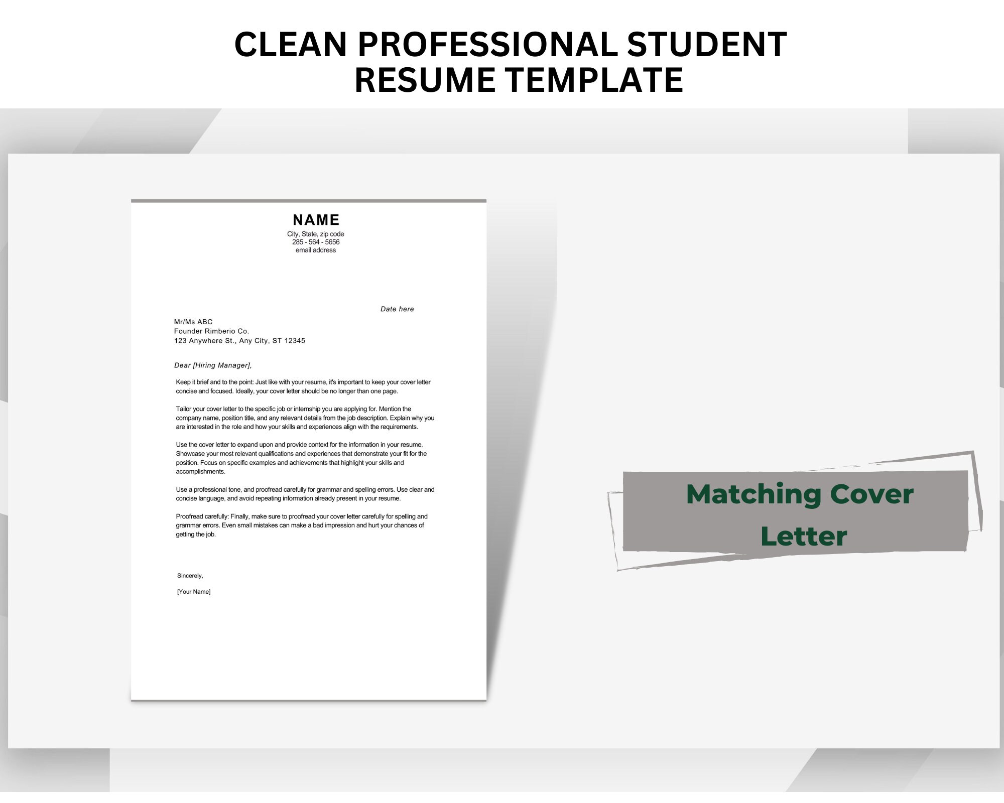 Student Resume Template, Clean & Professional Resume Template, College ...