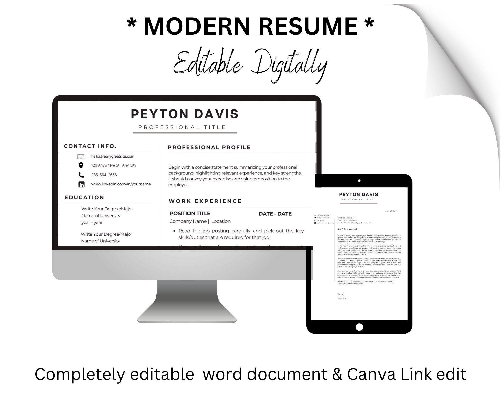 Resume Template With Cover Letter, Professional Resume Template for Word, Simple Resume Design ...