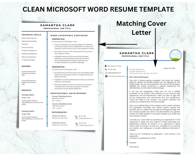 Headshot Resume Template With Photo, Resume CV Template for Word ...